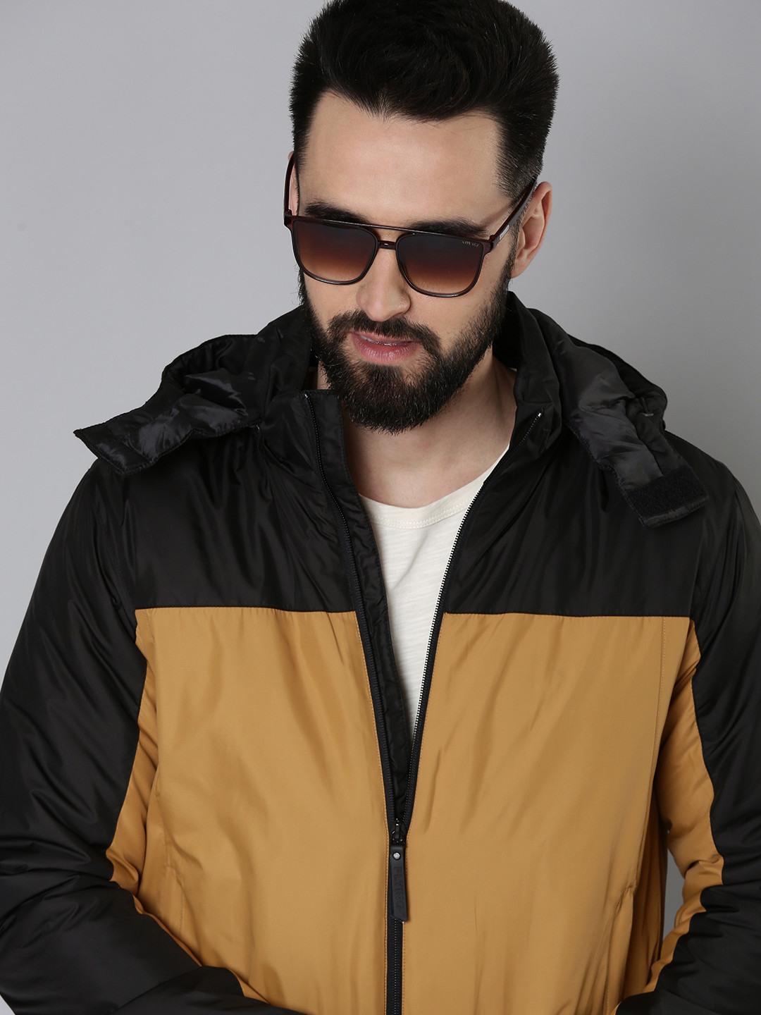 Buy Flying Machine Men Mustard Yellow & Black Colourblocked Puffer ...