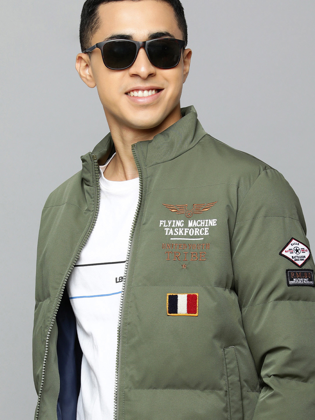 Buy Flying Machine Men Green Typography Padded Jacket - Jackets for Men ...