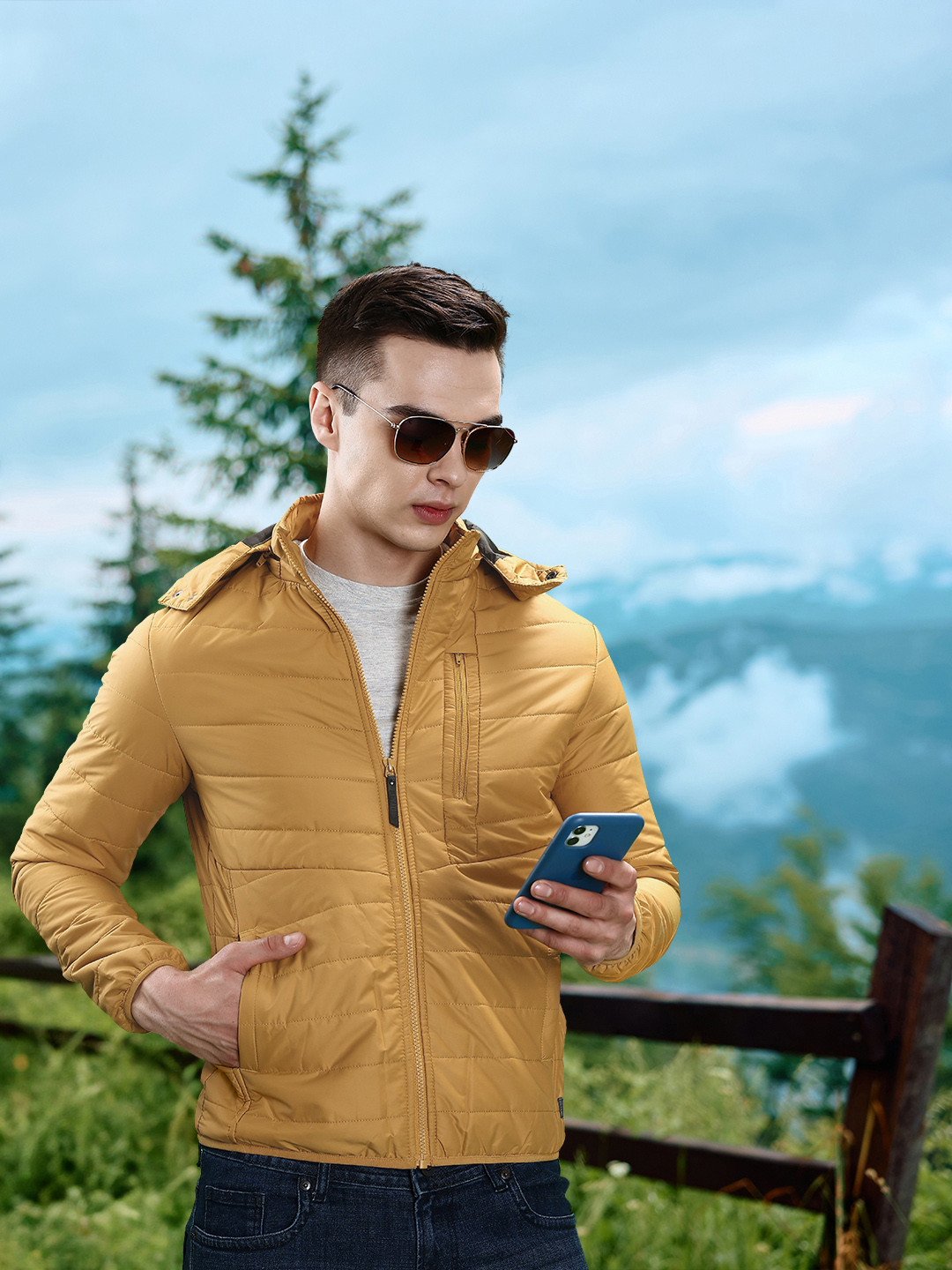 Buy Flying Machine Men Mustard Yellow Solid Hooded Padded Jacket ...