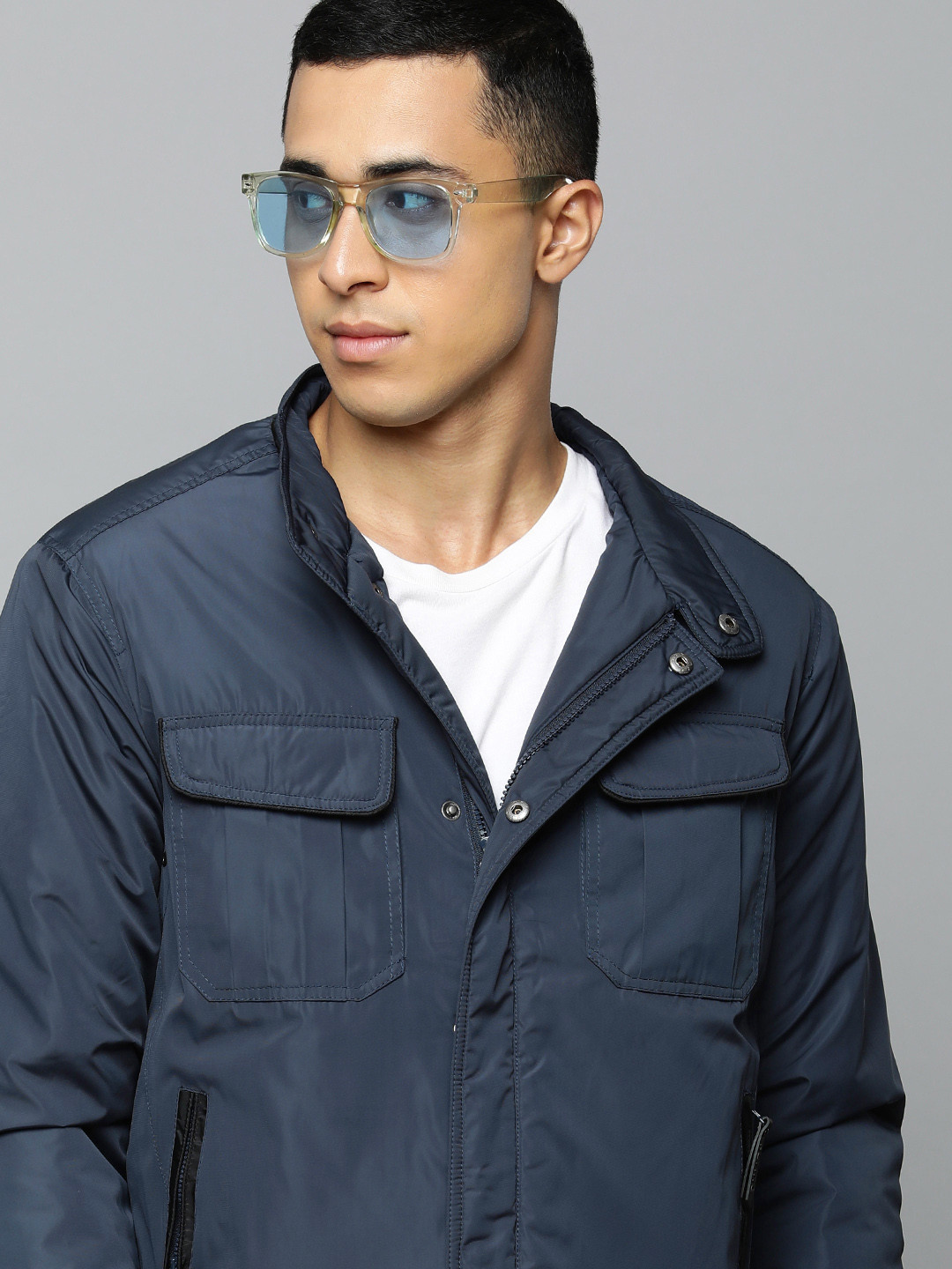 Buy Flying Machine Men Navy Blue Biker Jacket - Jackets for Men ...