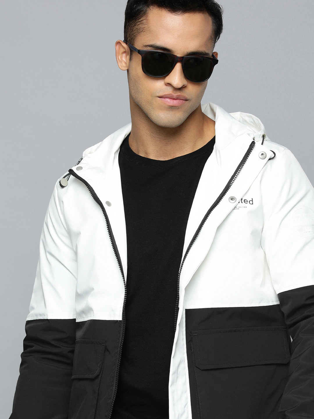 Buy Flying Machine Men White And Black Colourblocked Hooded Short Parka ...