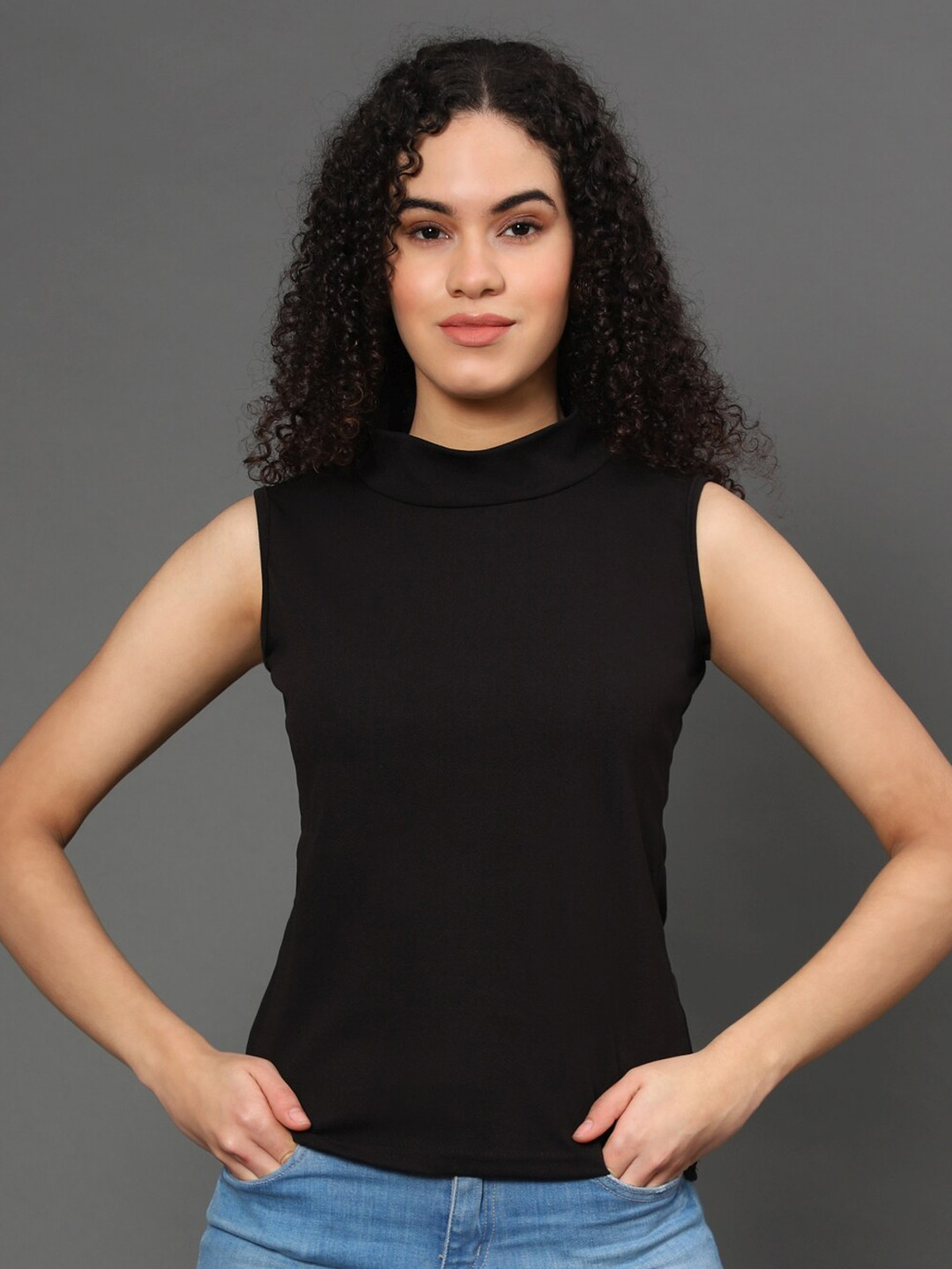 Buy WESTHOOD Women Black Solid High Neck Top - Tops for Women 19246568 ...