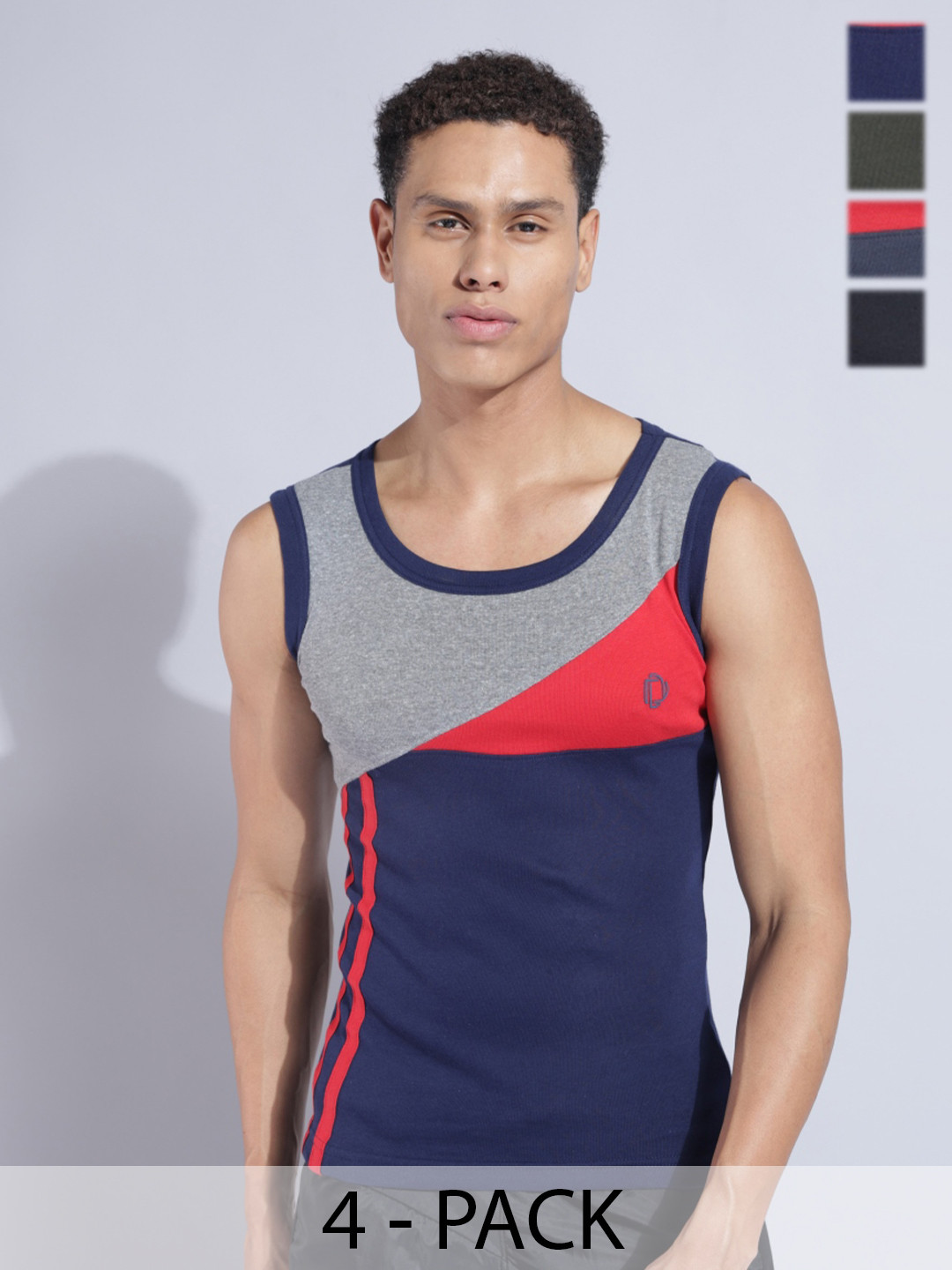 Buy Dollar Bigboss Men's Solid Pack Of 4 Combed Cotton Racerback Styled ...