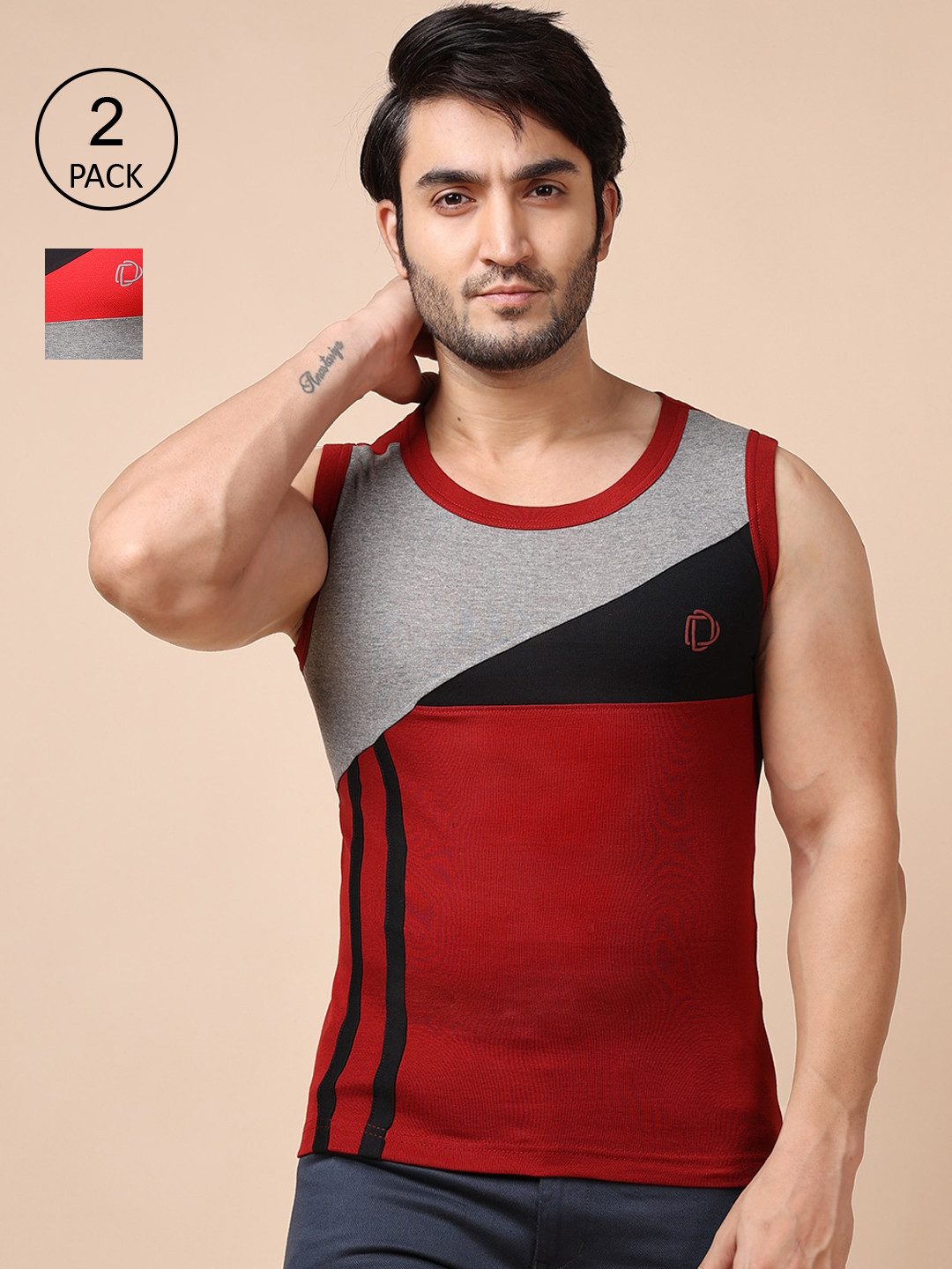 Buy Dollar Bigboss Men Pack Of 2 Combed Cotton Racerback Styled Gym ...