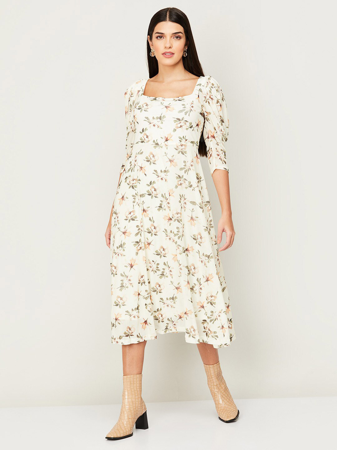 Buy CODE By Lifestyle White Floral Midi Dress - Dresses for Women ...