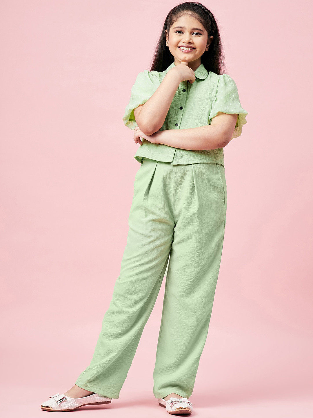 Buy Stylo Bug Girls Green Solid Top With Palazzo - Clothing Set for ...