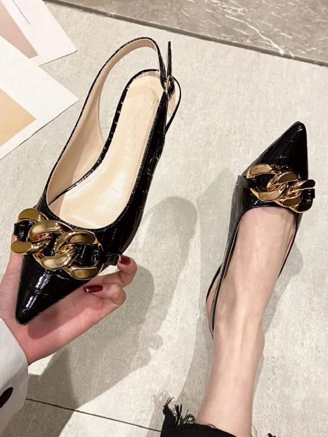 Buy Shoetopia Women Black Pointed Toe Embellished Flats - Flats for ...