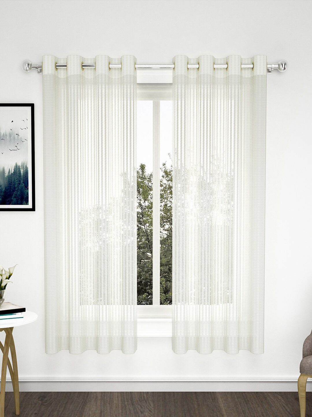 Buy Story@home White Set Of 2 Striped Sheer Window Curtain - Curtains ...