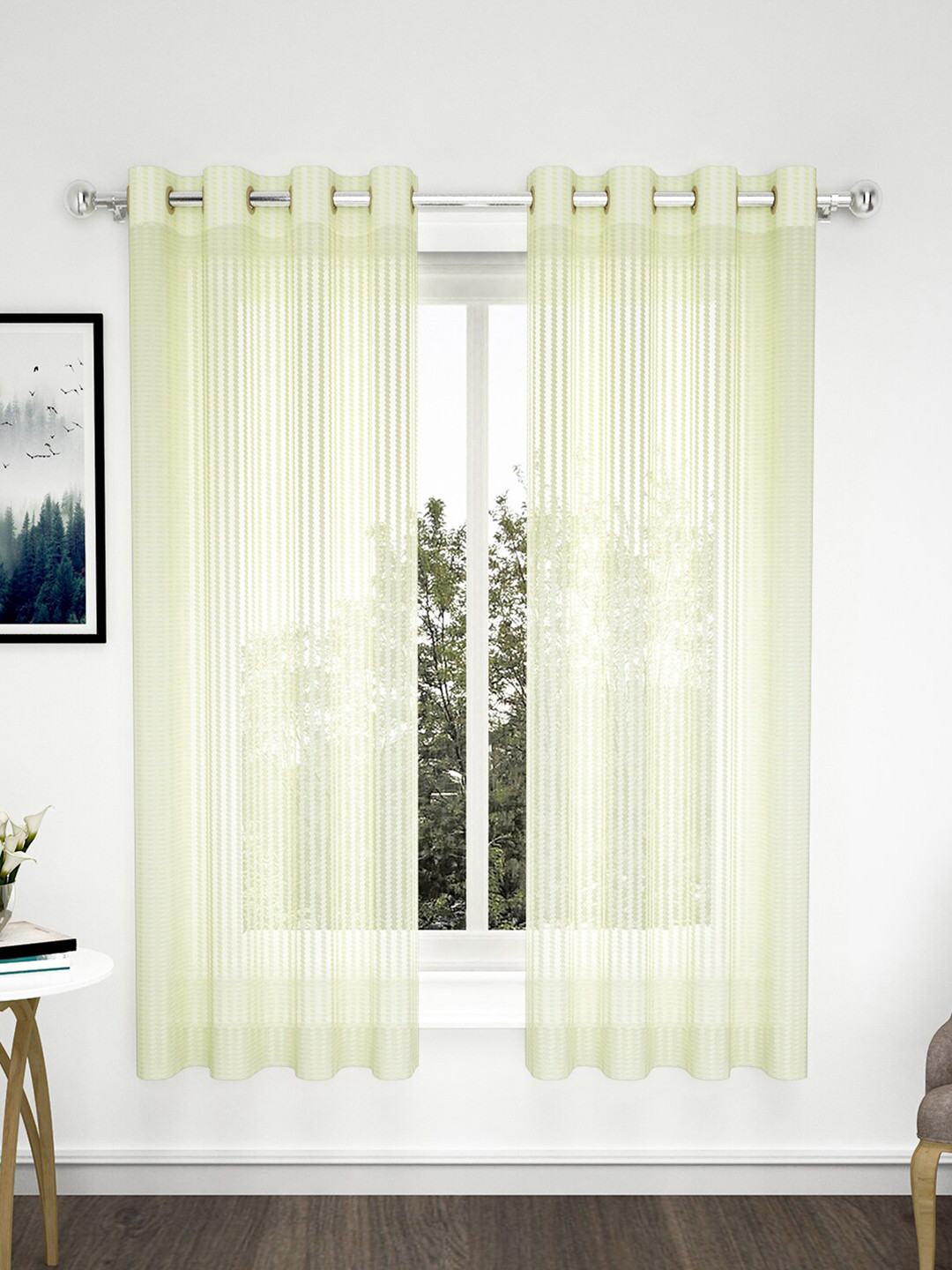 Buy Story@home Cream Set Of 2 Striped Sheer Window Curtain - Curtains ...