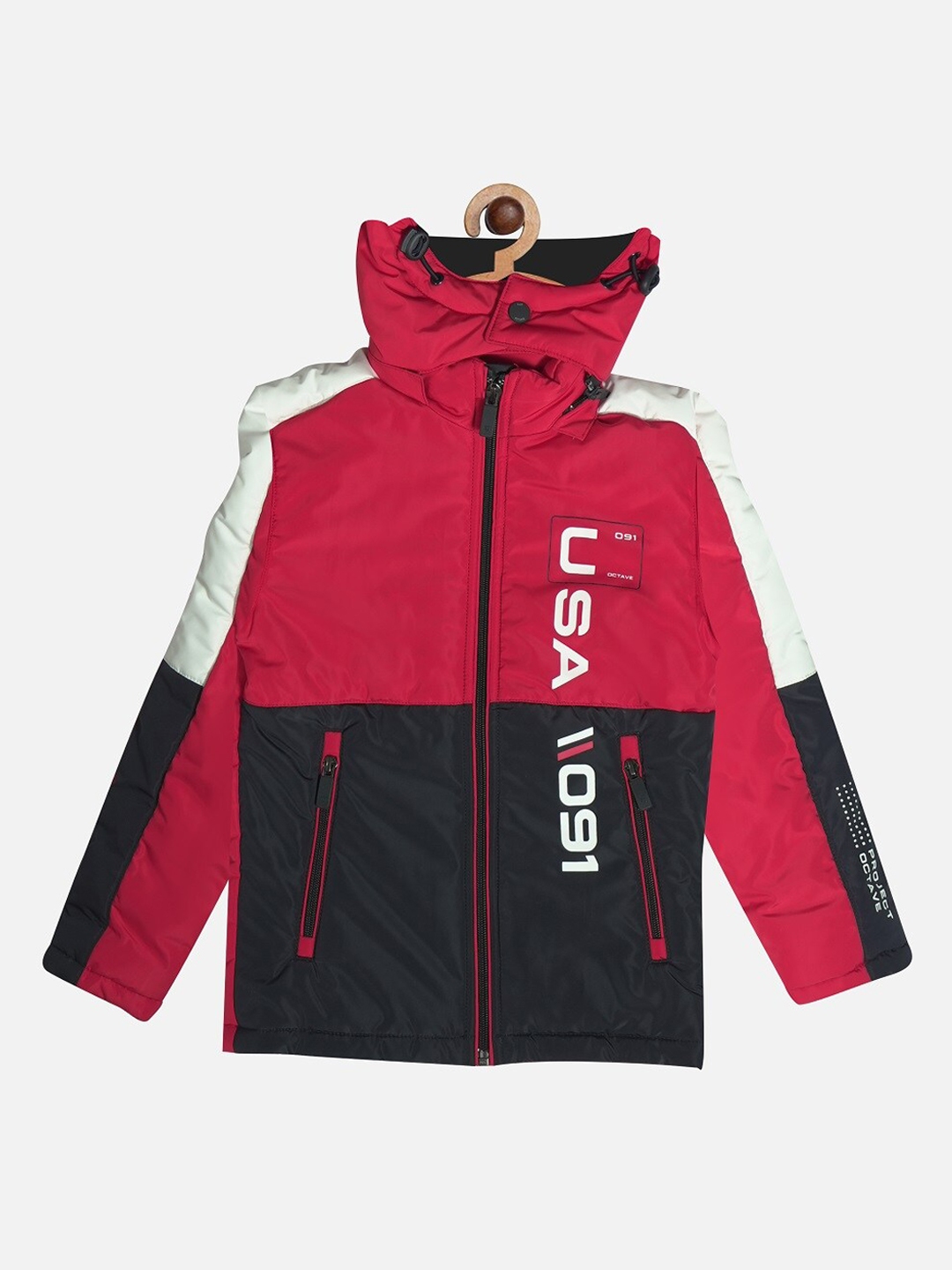 Buy Octave Boys Navy Blue Colourblocked Padded Jacket With Embroidered ...