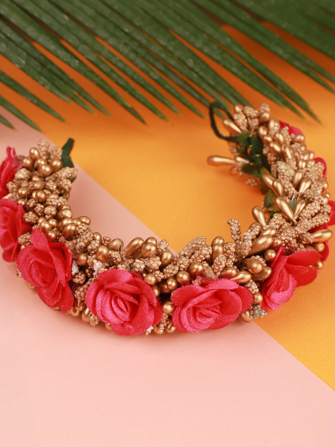 Buy Sanjog Women Pink & Gold Toned Embellished Flower Juda Gajra Hair ...