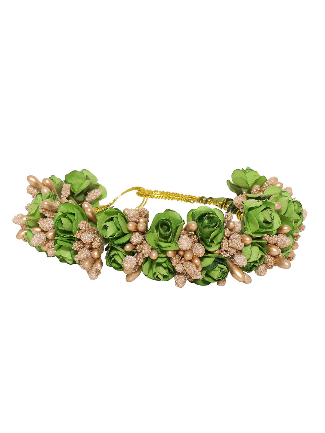 Buy Sanjog Women Green & Gold Toned Embellished Flower Juda Gajra ...
