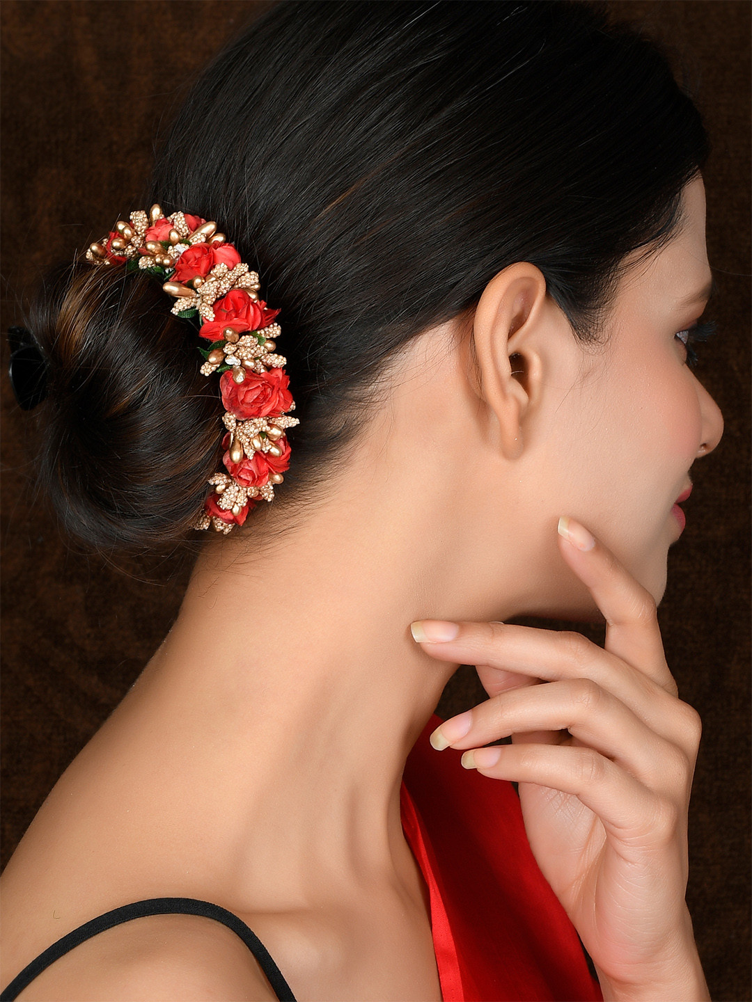Buy Sanjog Women Red & Golden Embellished Juda Gajra - Hair Accessory ...