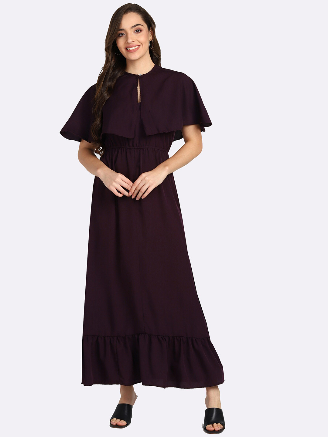Buy Shashvi Women Purple Keyhole Neck Crepe Maxi Dress - Ethnic Dresses ...