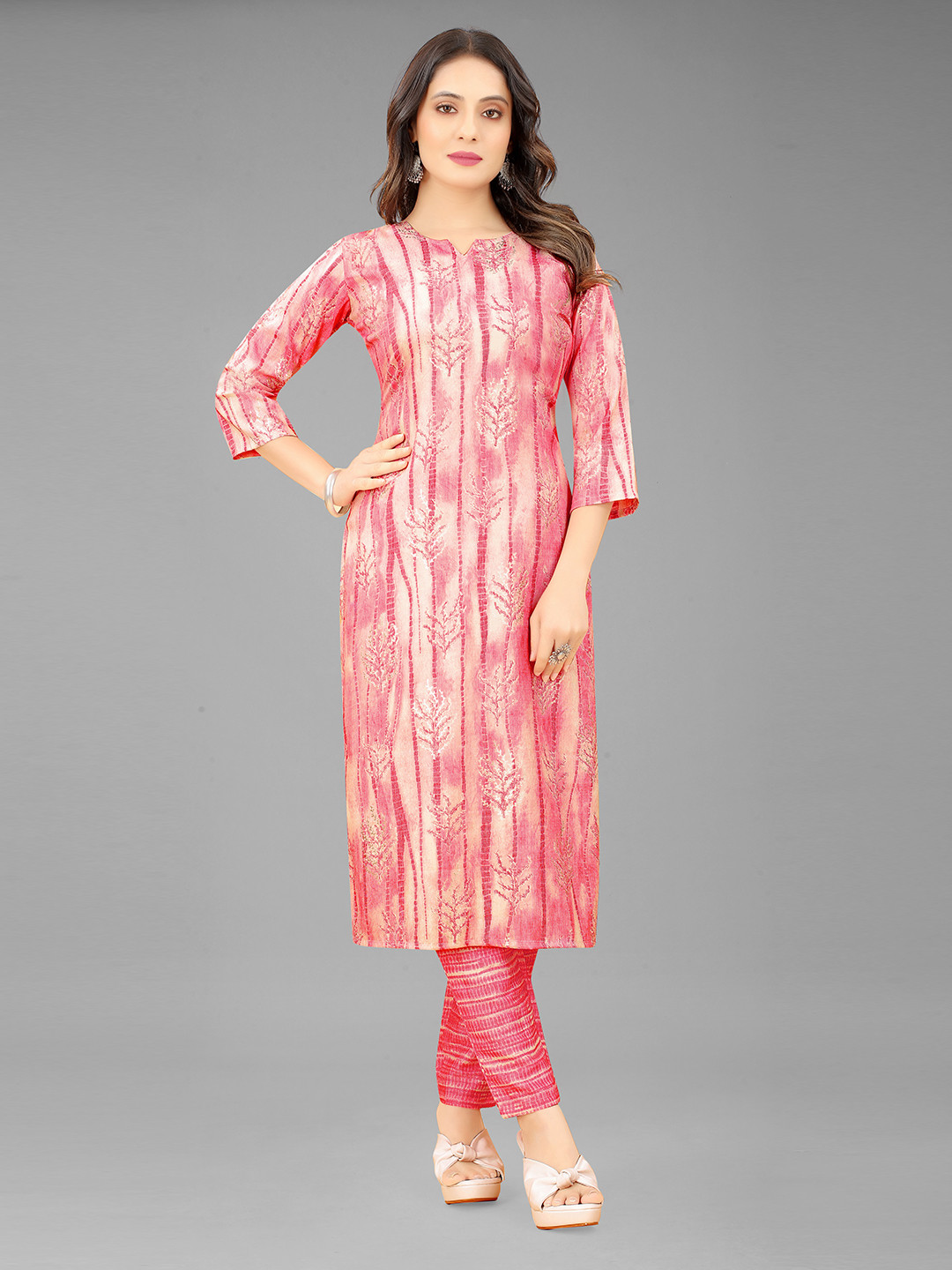 Buy GUNVANTI FAB Women Pink Striped Pure Cotton Kurta With Trousers ...