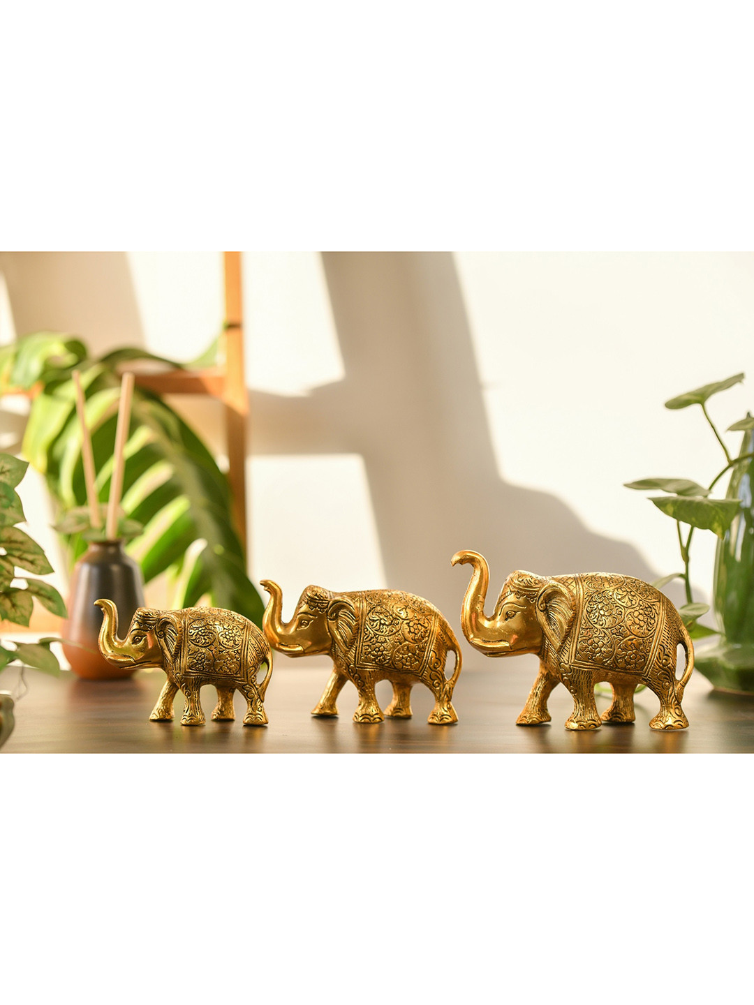 Buy Fashion Bizz Set Of 3 Gold Toned Elephant Showpiece - Showpieces ...