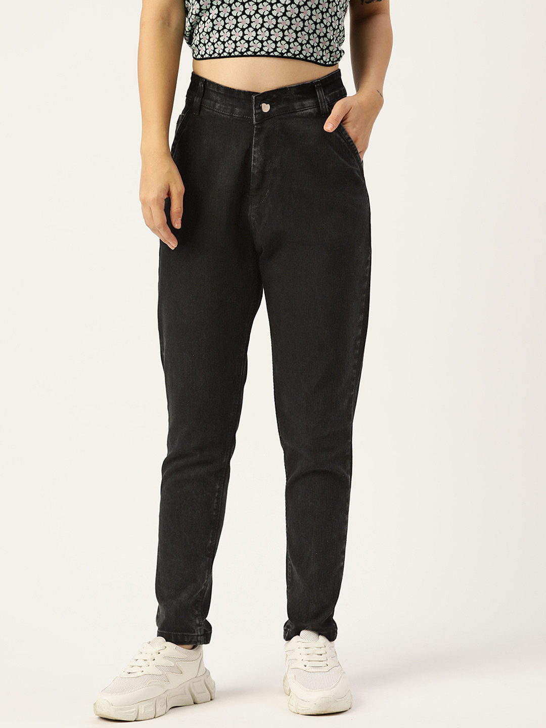 Buy PARIS HAMILTON Women Black High Rise Light Fade Acid Wash ...