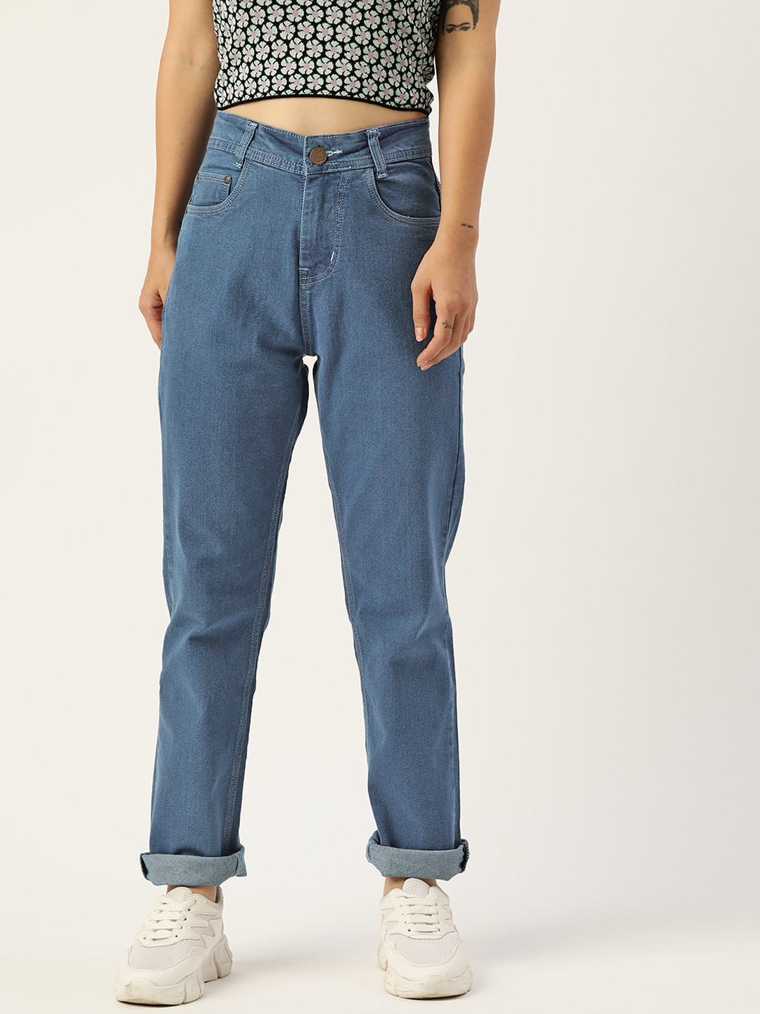 Buy PARIS HAMILTON Women Blue Straight Fit High Rise Stretchable Jeans ...