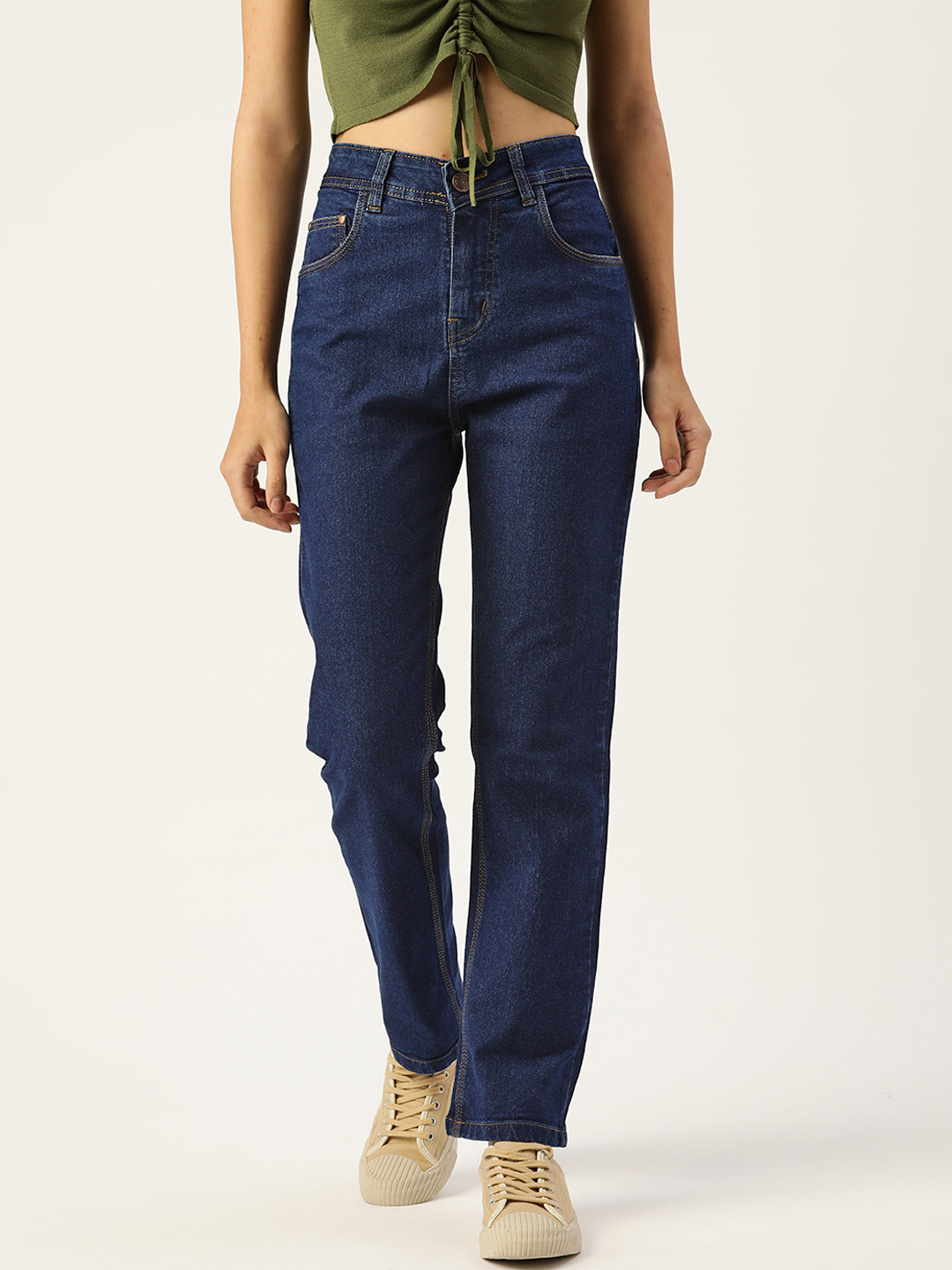 Buy PARIS HAMILTON Women Blue Boyfriend Fit High Rise Stretchable Jeans ...