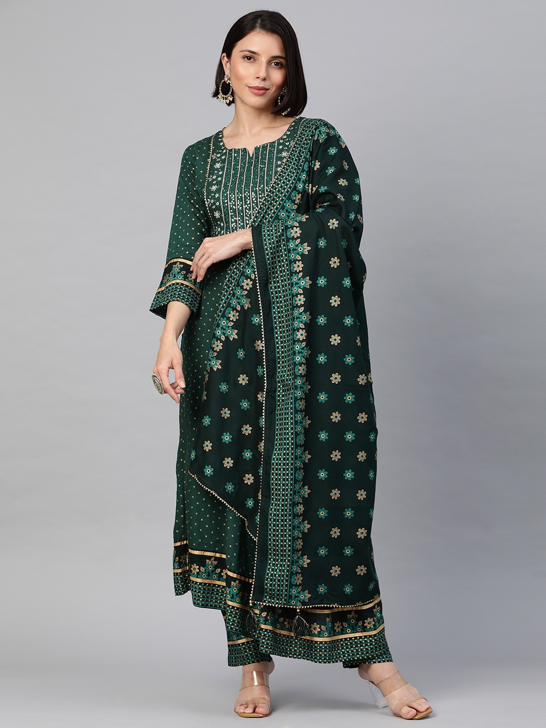 Buy Rani Saahiba Women Green Ethnic Motifs Embroidered Sequinned Kurta