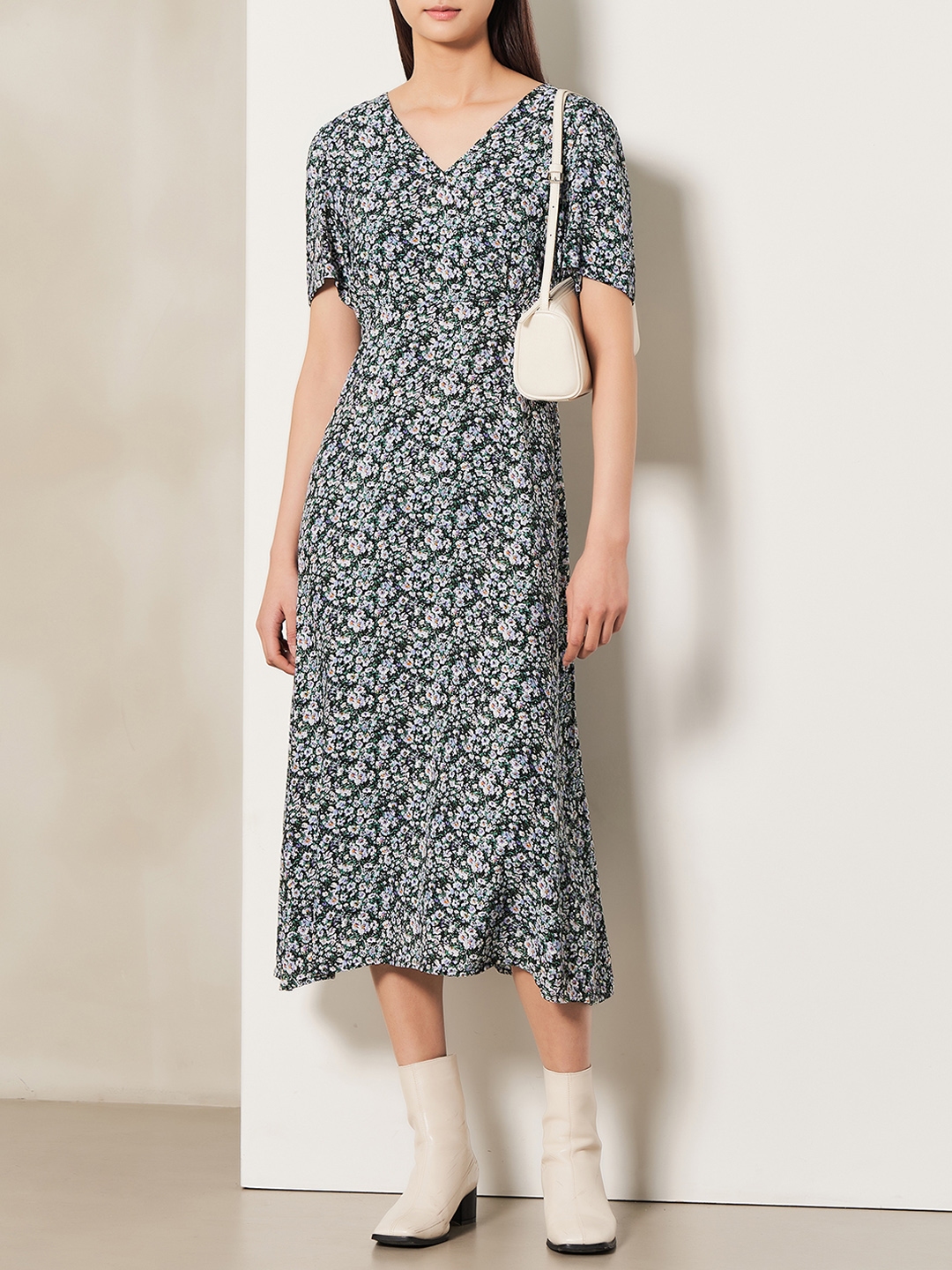 Buy 8seconds Black And White Floral Print Midi Wrap Dress Dresses For