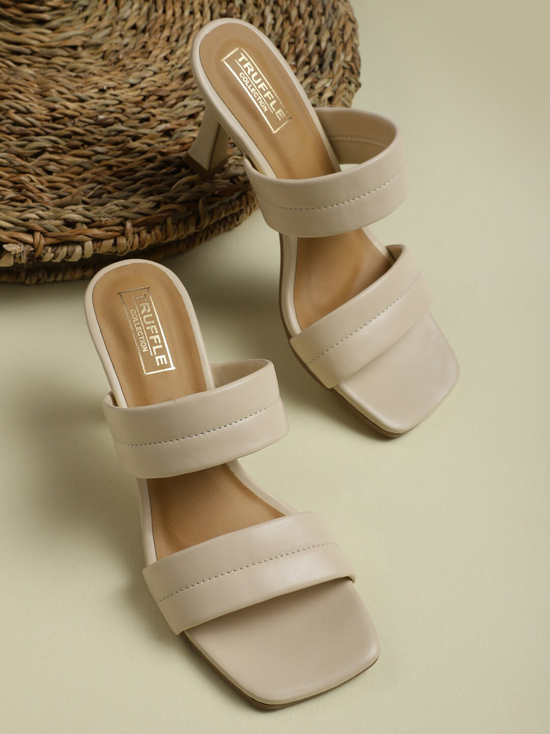 Buy Truffle Collection Nude Coloured Solid PU Sandals - Heels for Women ...