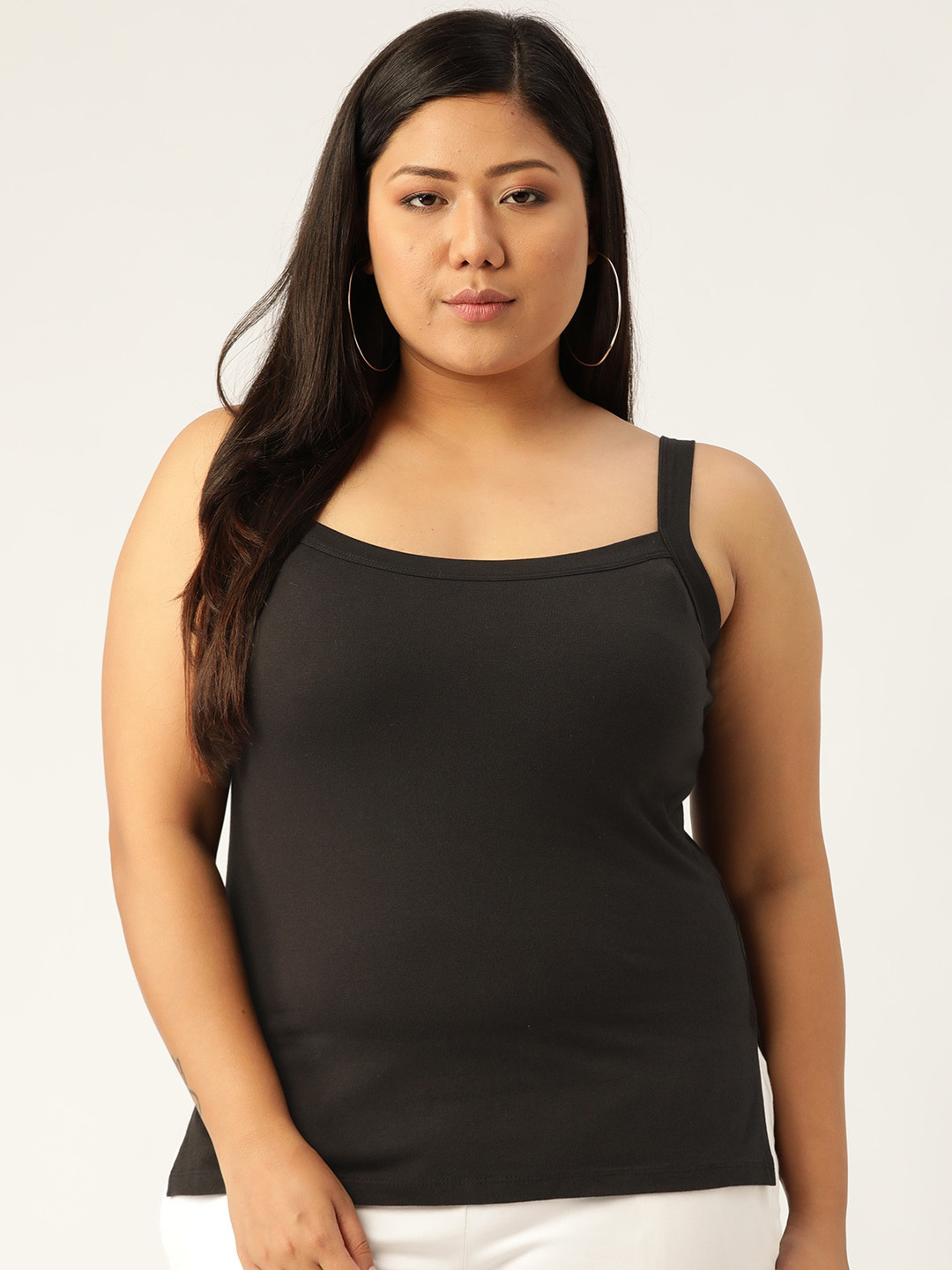 Buy TheRebelinme Women Plus Size Black Solid Camisole - Camisoles for ...