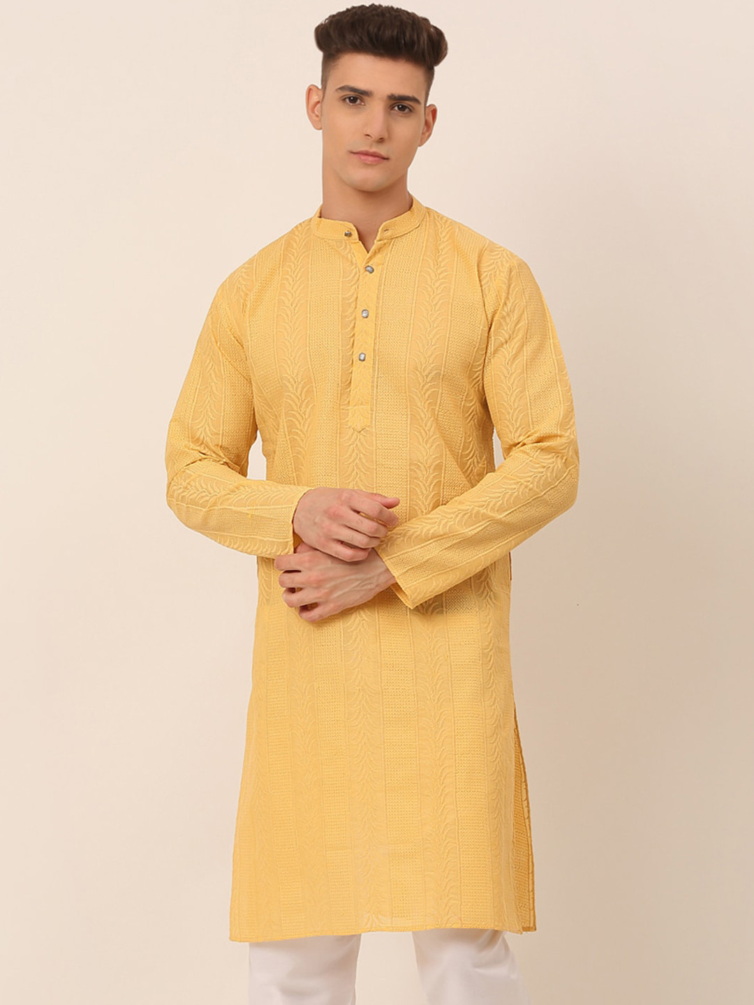Buy Jompers Men Beige Thread Work Long Sleeves Kurta - Kurtas for Men ...
