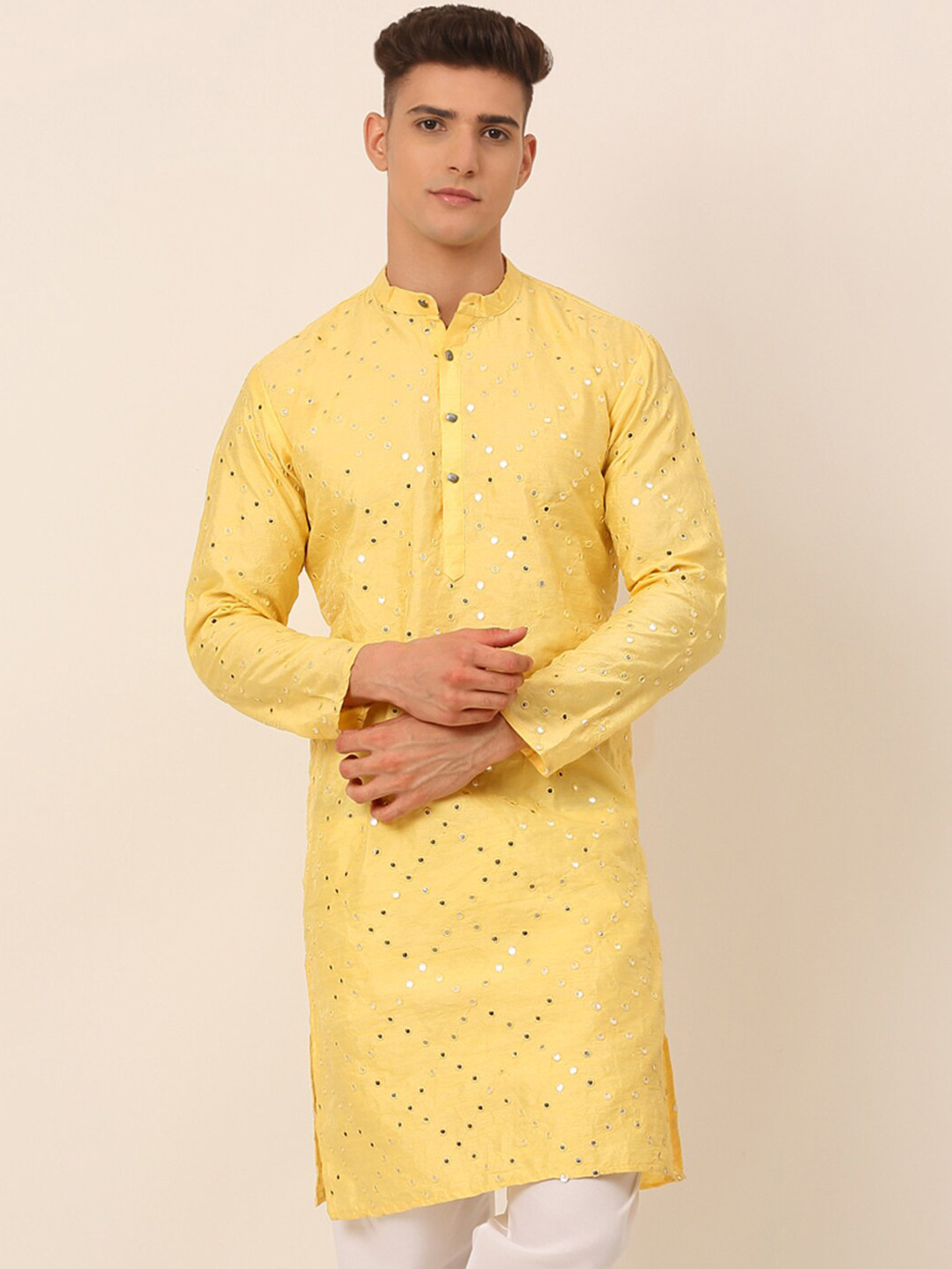 Buy Jompers Men Yellow Mirror Work Kurta - Kurtas for Men 19260382 | Myntra