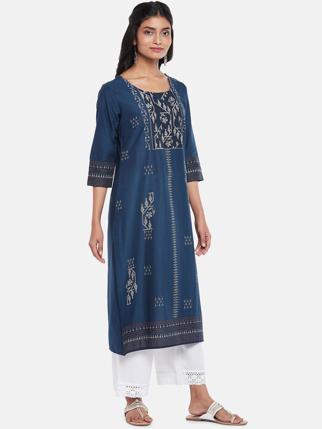 Buy RANGMANCH BY PANTALOONS Women Blue Ethnic Motifs Embroidered ...