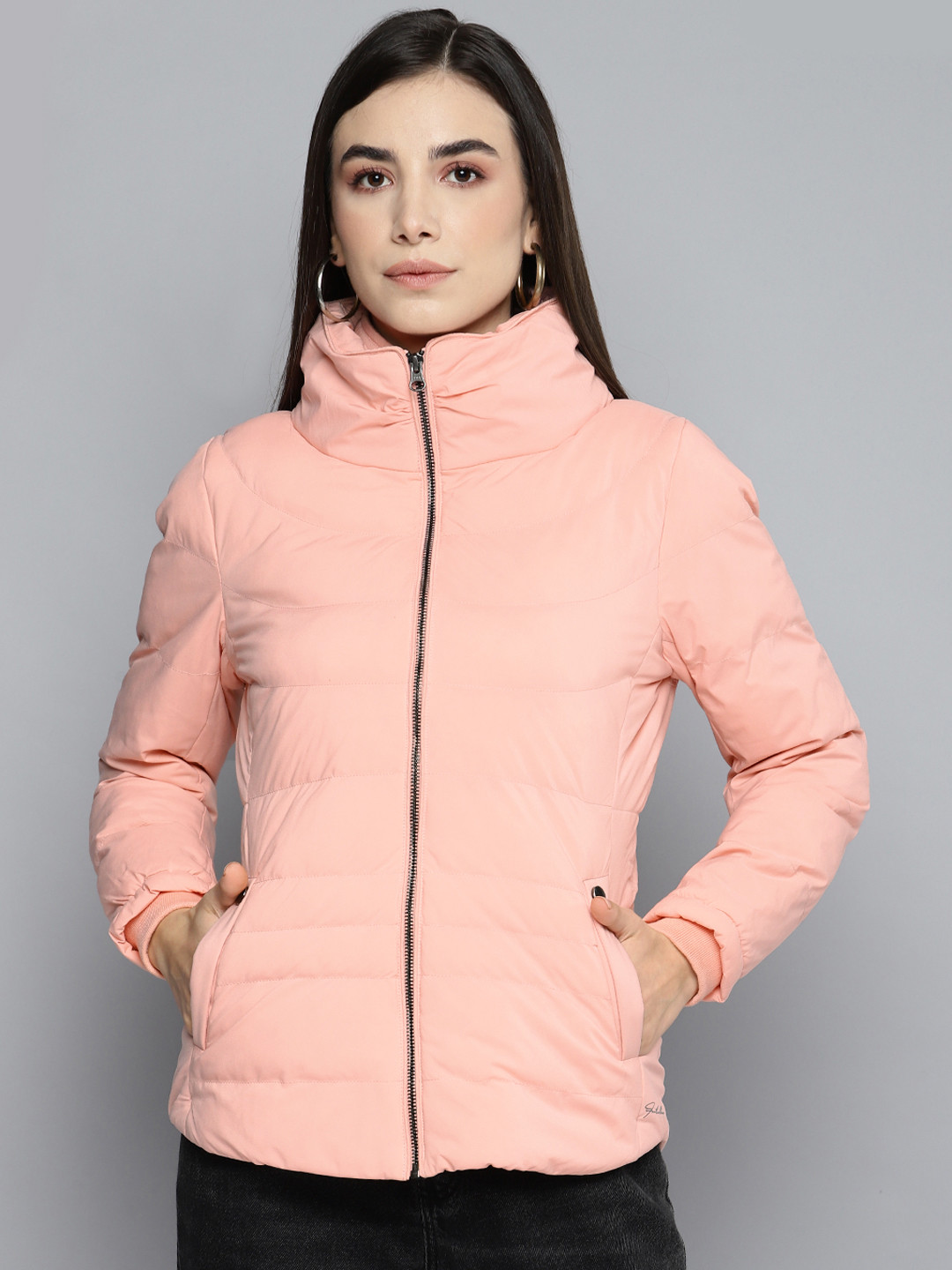 Buy Fort Collins Women Peach Coloured Solid Padded Jacket - Jackets for ...