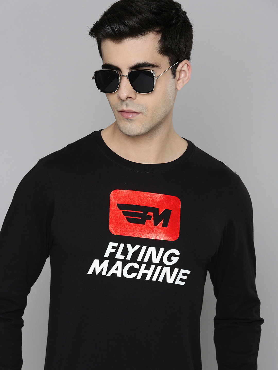 Buy Flying Machine Men Black & White Brand Logo Printed Pure Cotton ...