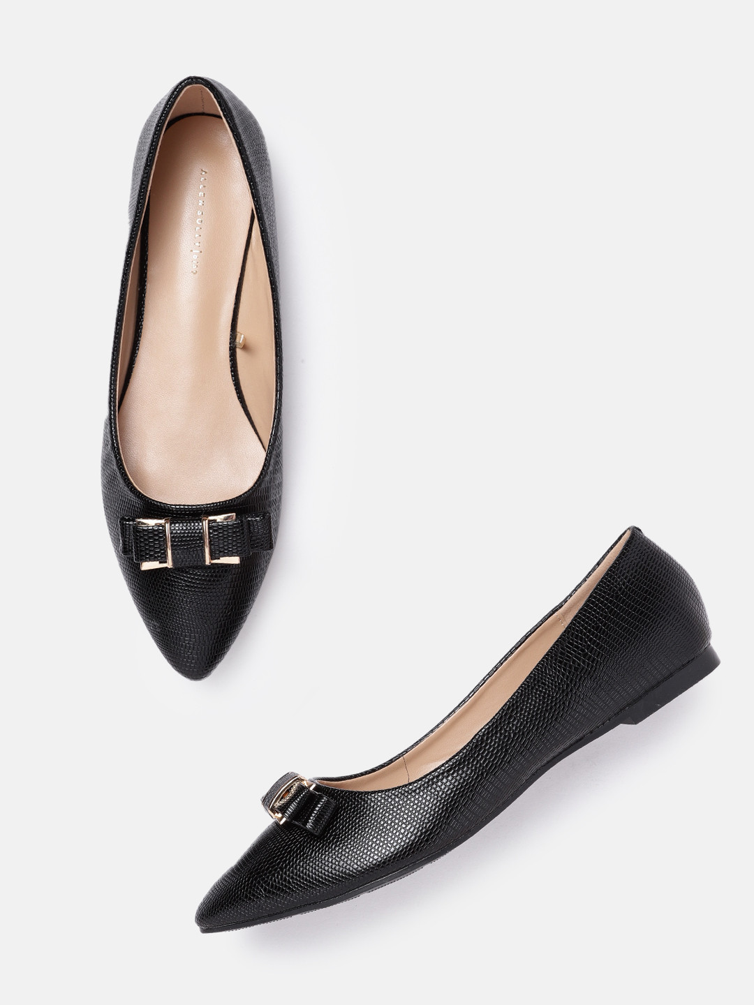 Buy Allen Solly Women Black Snakeskin Textured Ballerinas With Bows ...