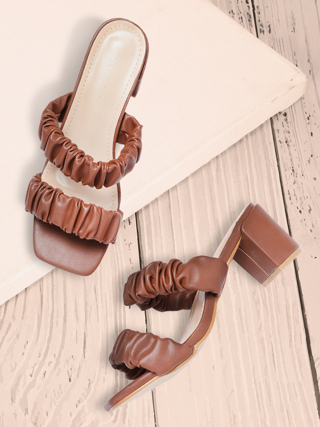 Buy Allen Solly Women Coffee Brown Ruched Block Heels - Heels for Women ...