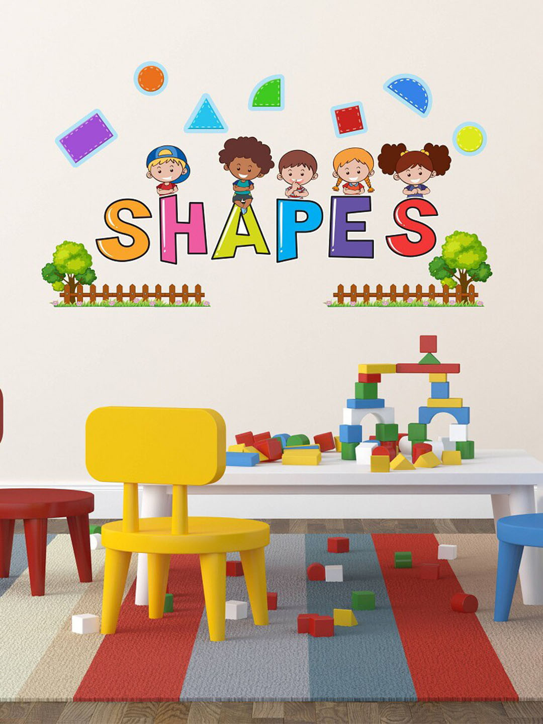 Buy WALLSTICK Blue & Green Shapes Vinyl Wall Stickers - Decals And ...