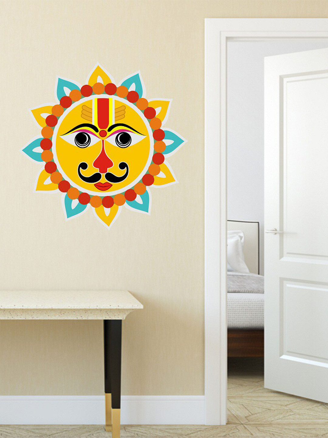 Buy WALLSTICK Yellow & Red Sun Face Vinyl Wallsticker - Decals And ...