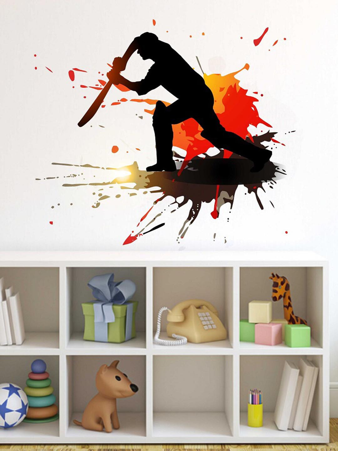 Buy WALLSTICK Black & Red Cricket Vinyl Wallsticker - Decals And ...