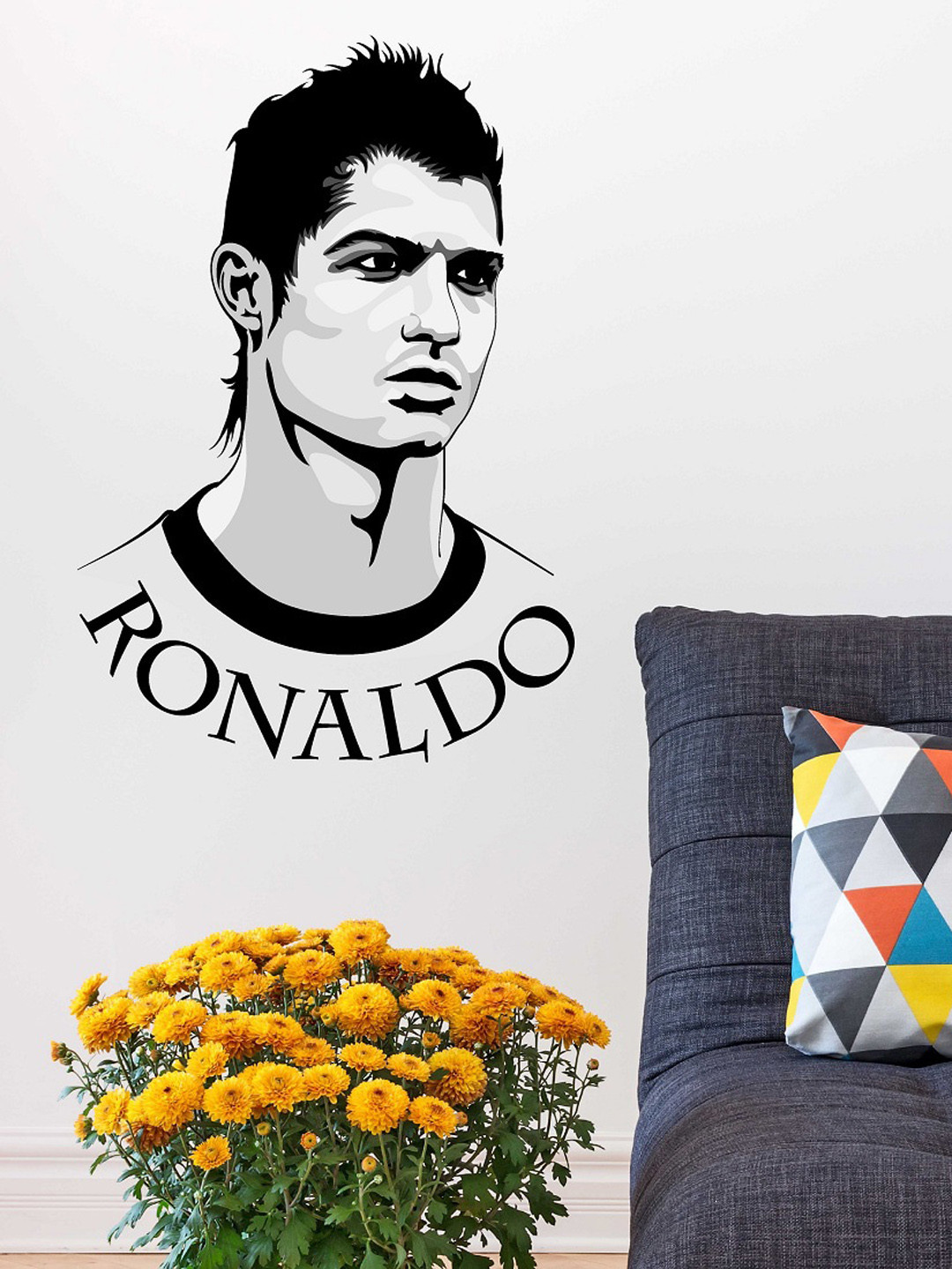 Buy WALLSTICK Black & Grey Printed Ronaldo Wallsticker - Decals And ...