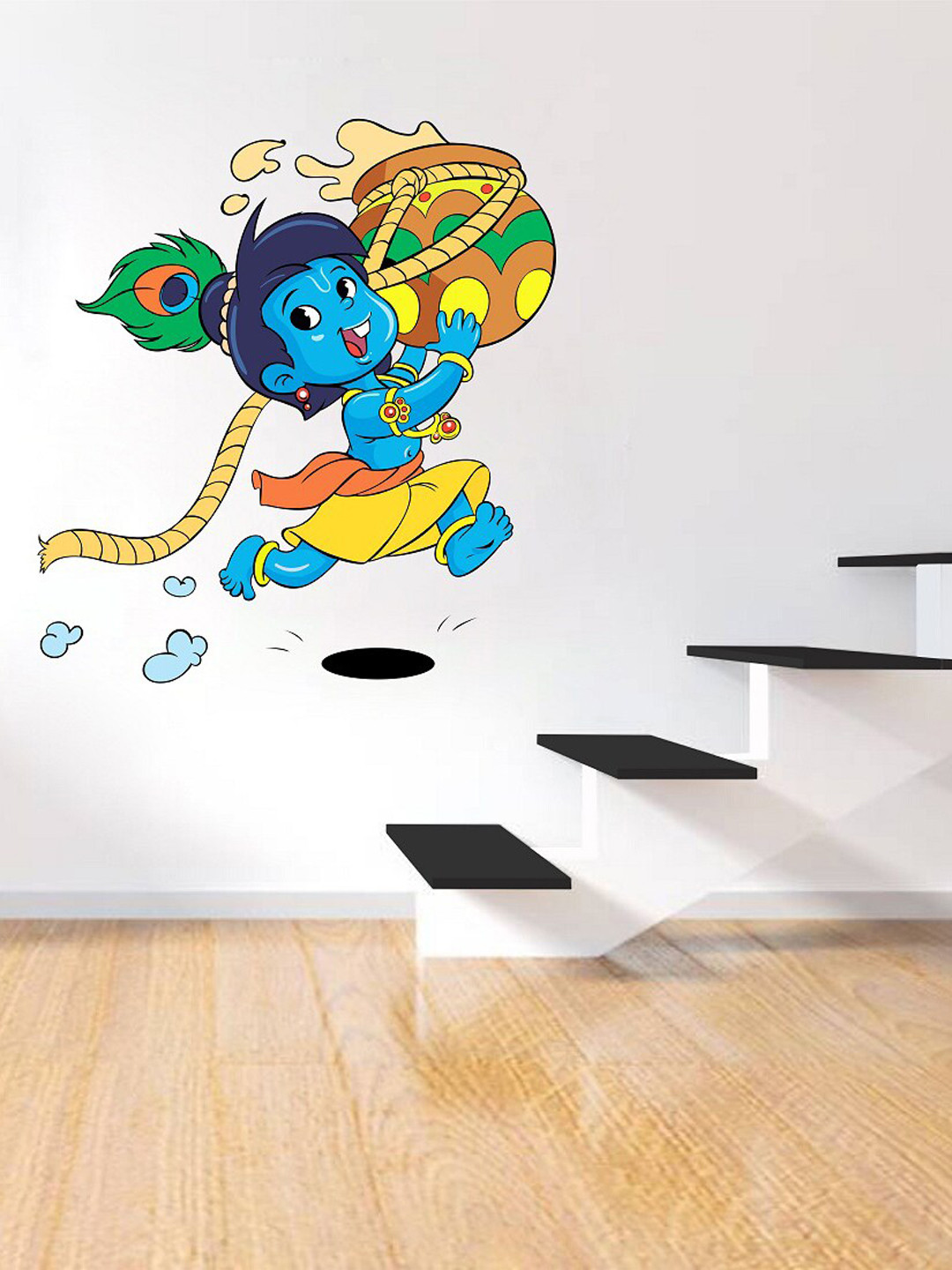 Buy WALLSTICK Blue & Yellow God Krushna Vinyl Wall Sticker - Decals And ...