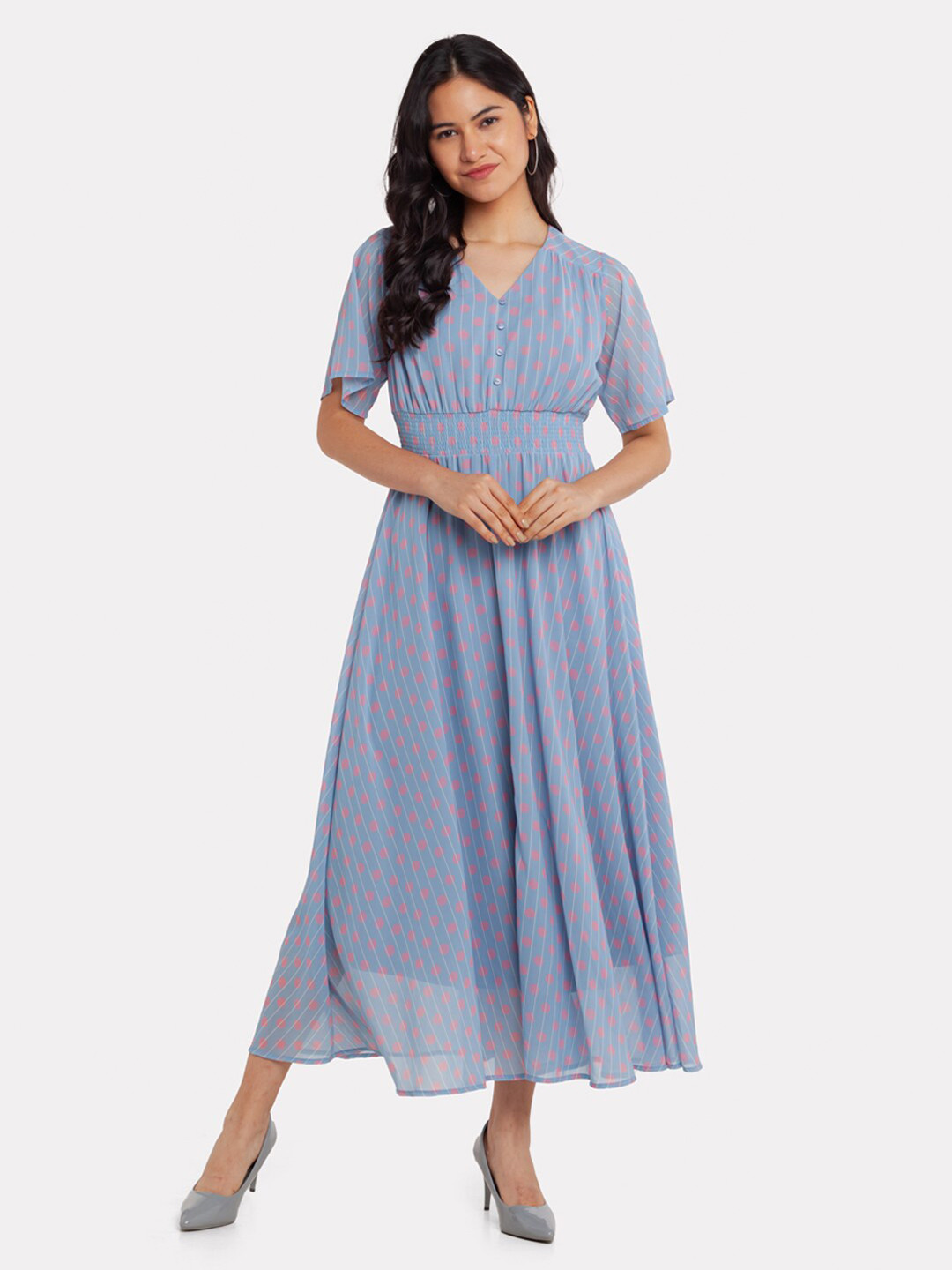 Buy Zink London Blue Striped Polka Dot Maxi Dress - Dresses for Women ...