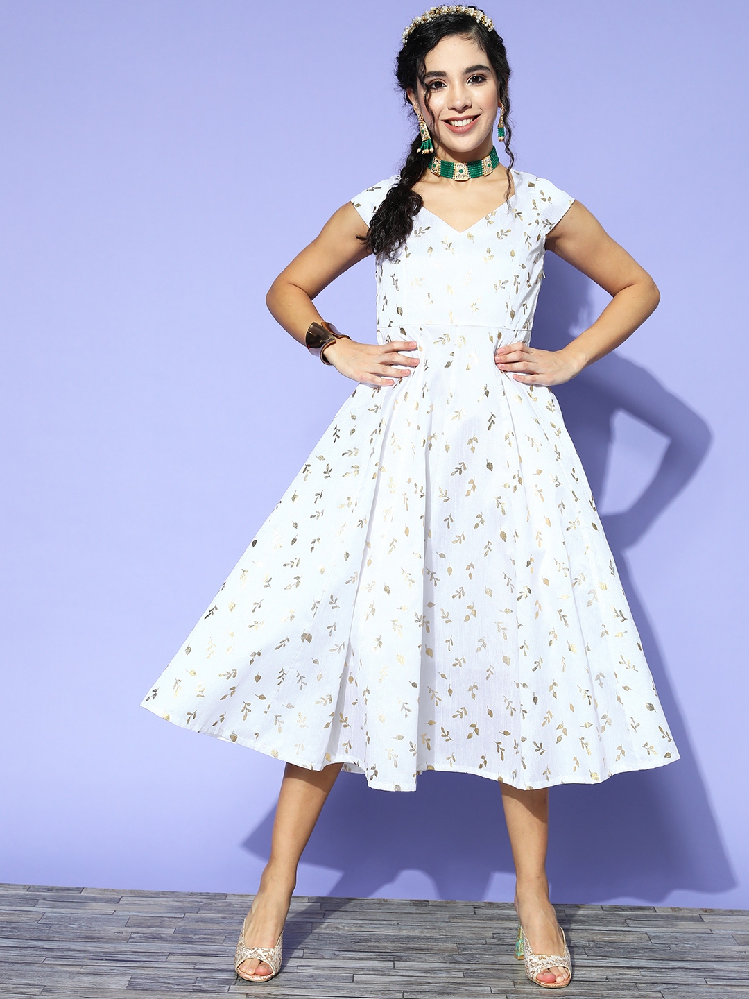Buy Shae By Sassafras Women Classic White Floral Woven Metallic Dress