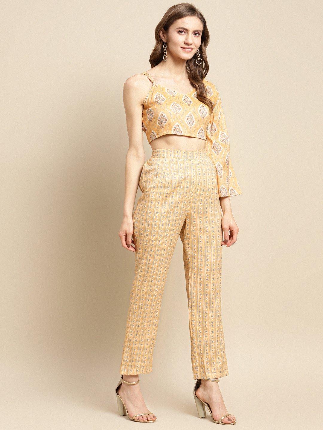 Buy Prakhya Yellow & Off White Printed Top With Trousers - Co Ords for ...