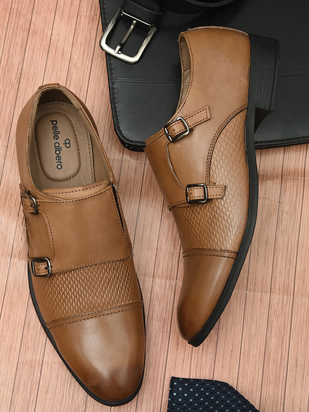 Buy Pelle Albero Men Tan Brown Solid Formal Monk Shoes - Formal Shoes ...
