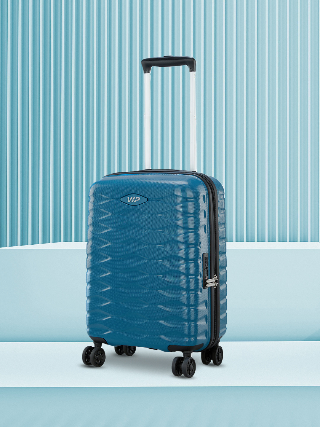 Buy VIP Blue Textured Hard Sided Foxtrot Cabin Trolley Suitcase ...