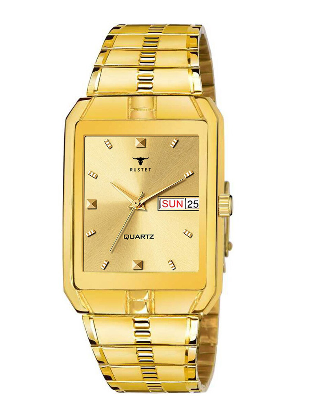 Buy RUSTET Men Gold Toned Brass Dial & Gold Toned Stainless Steel ...