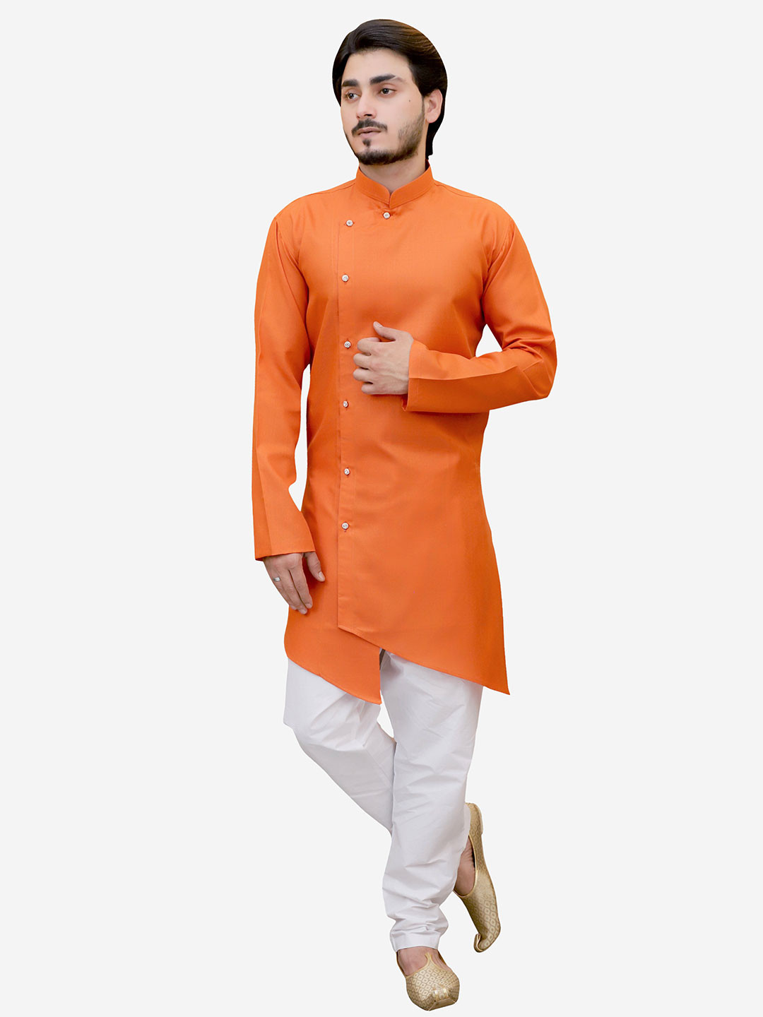Buy Tibra Collection Men Orange Angrakha Pure Cotton Kurta With Pyjamas ...
