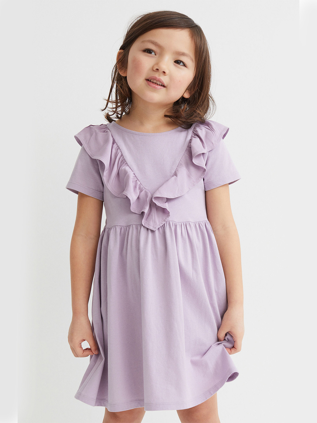 Buy H&M Girls Purple Flounce Trimmed Cotton Dress - Dresses for Girls ...