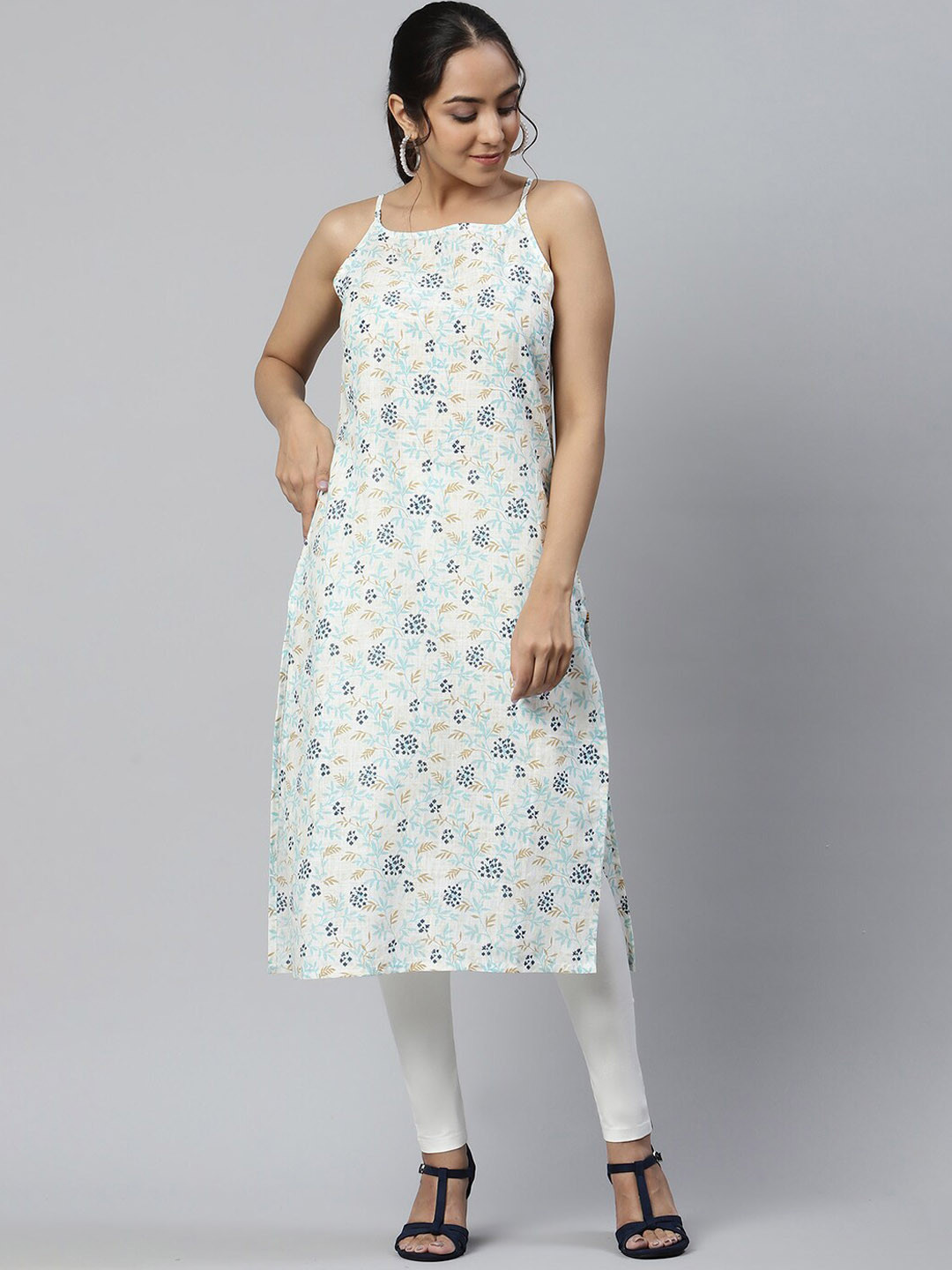 Buy AURELIA Women Floral Printed Shoulder Strap Kurta - Kurtas for ...