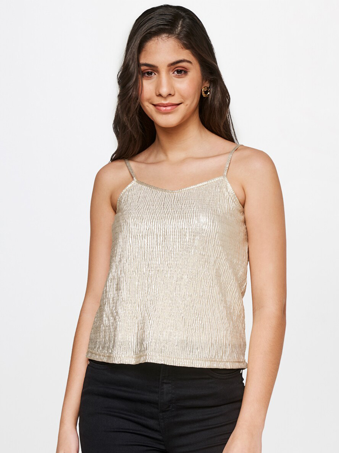 Buy AND Gold Toned Embellished Tank Top - Tops for Women 19282898 | Myntra