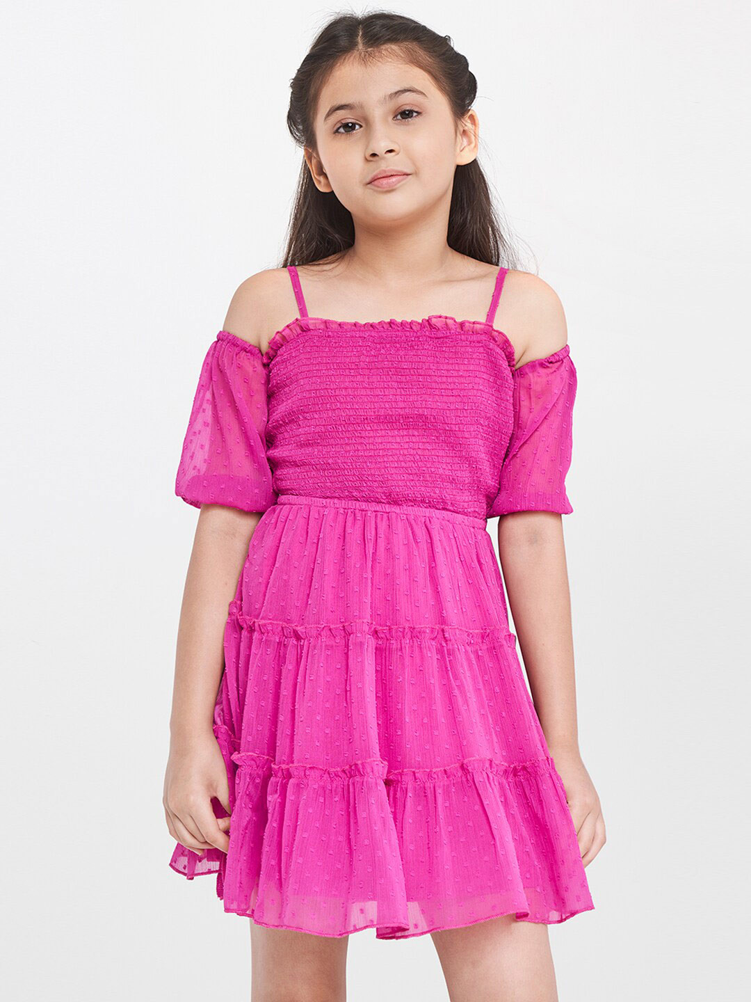 Buy AND Girls Pink Cold Shoulder A Line Dress - Dresses for Girls ...